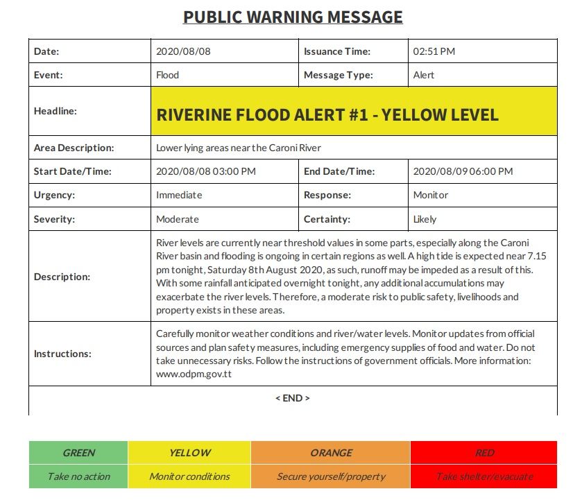 TT MET office issues Yellow Riverine Flood Alert for low-lying areas near Caroni River ...