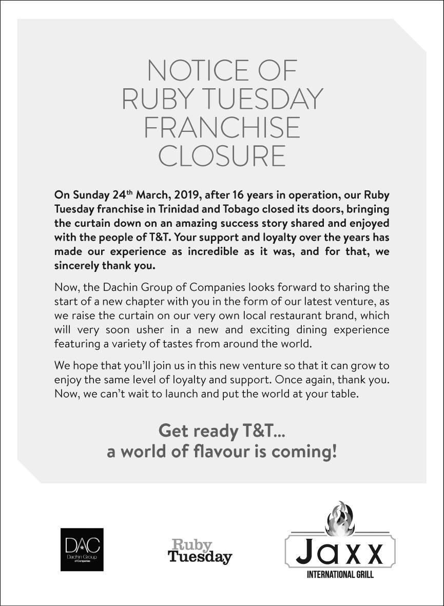 Dachin ends Ruby Tuesday franchise run - Trinidad Guardian