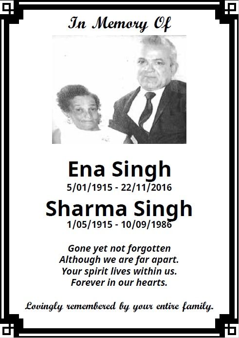 Ena & Sharma Singh - Trinidad Guardian